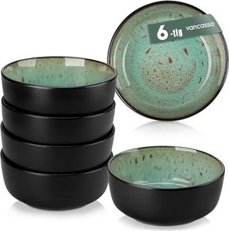 VANCASSO AMBER Lot de 6 Bols &agrave; C&eacute;r&eacute;ales - 840ml - Bols &agrave; Soupe en Gr&egrave;s - Passe au Lave-vaisselle et au Micro-ondes, Saladiers Pour Muesli, Flocons de Ma&iuml;s ou P