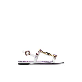 Dolce & Gabbana Leder Sandalen mit schimmernden Kristallen - - Shoes - Damen - Wei&szlig; - 37 1/2 EU