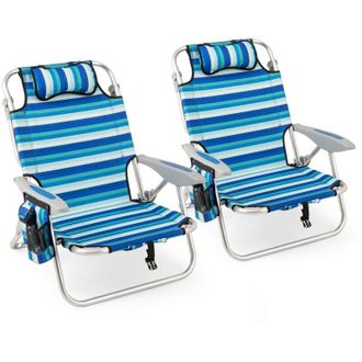 Costway Lot de 2 Chaise de Plage Pliable, Cadre L&eacute;ger en Aluminium, Chaise Basse avec Dossier R&eacute;glable en 4 Positions, Sac Isotherme, pour Camping