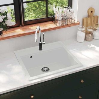 vidaXL Granitsp&uuml;le Einzelbecken Wei&szlig; Vidaxl