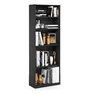 Furinno JAYA Simply Home Bücherregal mit 5 Regalen, Schwarz, Schwarzholz