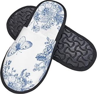 Generic Chaussons Papillon Fleur Bleue Lavables Pantoufles Épais Pantoufles En Coton Pour DIntérieur Chambre Hiver L