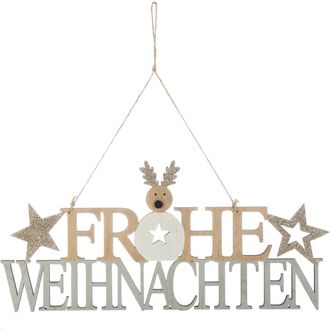 Com-Four H&auml;ngedeko Weihnachten - Holz-Aufh&auml;nger mit Schriftzug f&uuml;r Weihnachten - T&uuml;rschild aus Holz f&uuml;r T&uuml;r, Fenster oder Wand - Christmas Sign (wei&szlig; + grau)