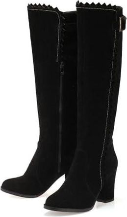 Generic Bottes dhiver &agrave; talon bloc &eacute;pais pour femme avec boucle et fermeture &eacute;clair lat&eacute;rale et bout rond, Noir, 37.5 EU