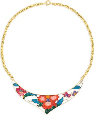 Susan Caplan Vintage 1980s Cloisonné Halskette mit Blumen - Gold