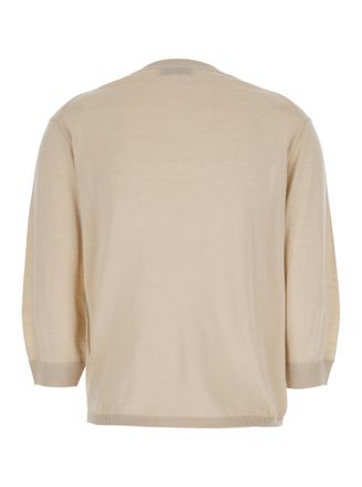 Max Mara Womens Beige Sweater With Three-Quarter Sleeves Virgin Wool Tops Top