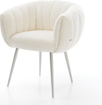 DELIFE Esszimmerstuhl Jada-Flex Boucl&eacute; Wei&szlig; 4-Fu&szlig; konisch Edelstahl Taschenfederkern, Esszimmerst&uuml;hle