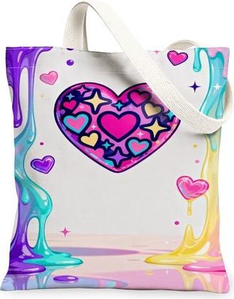 Generic Sacs fourre-tout en toile en forme de coeur, sacs d&eacute;picerie r&eacute;utilisables, &eacute;l&eacute;gants et l&eacute;gers, lavables, color&eacute;, 13x15 Inch