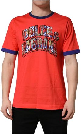 Dolce & Gabbana Homme, Tops, Orange, Taille: XL Logo Print Crew Neck T-shirt
