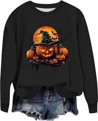 Generic Tenues pour juniors Hiver Automne Manches Longues Col Bateau Vacances Halloween Tenues Sweatshirt Femmes 2025, L-969 Noir, L