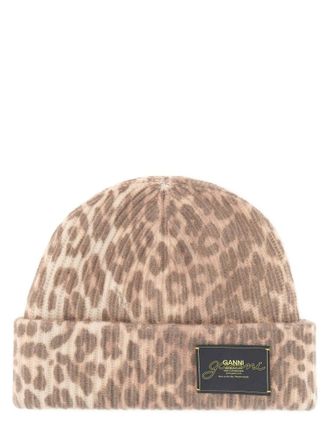 Ganni A6658_943 Animal Pattern Wool Winter Hat - Multicolor