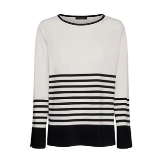 Elena Miro Femme, Pulls, Multicolore, Taille: 42 FR Maglia in misto viscosa girocollo, bordi neri e righe al fondo