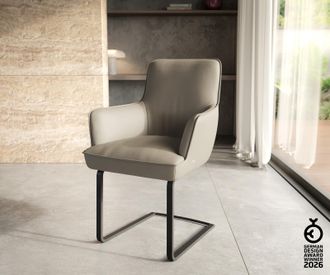 DELIFE Freischwinger Heira-Flex mit Armlehnen Echt-Leder Schlamm Freischwinger flach Schwarz Taschenfederkern, Esszimmerst&uuml;hle