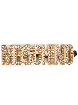 Moschino barrette strass&eacute;e &agrave; plaque logo - Or