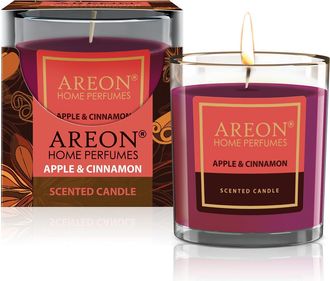 AREON Wohlfühl - Duftkerze im Glas - Premium Kollektion - Brenndauer bis 25 Stunden - Duft: Apfel & Zimt