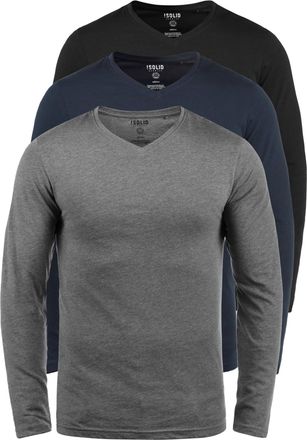 Solid SDBasil Herren Longsleeve Langarmshirt Basic Shirt im 2er Pack oder 3 er Pack mit V- Ausschnitt 3er Pack Baumwollmischung Slim fit, Größe:3XL, Farbe:3
