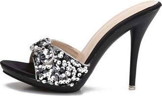 Miyoopark Mules sexy pour femme avec talon aiguille Mule d&eacute;t&eacute;, T13 paillettes argent&eacute;es, 43 EU