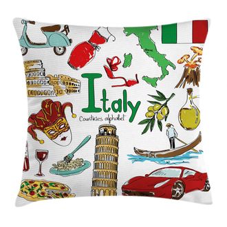 Generic Sofakissenh&uuml;llen Italien - Bunte Und Unterhaltsame Skizzen: L&auml;nderalphabet, Sehensw&uuml;rdigkeiten, Esskultur Pillow Cases Cozy Kissenbezug Cushion Covers