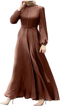 Generic 2025 - Robe Abaya décontractée à manches longues musulmanes boutonnées pour femmes - Tenue traditionnelle de Dubaï - Grande taille, marron, L