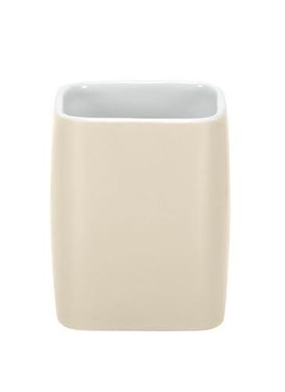 Kleine Wolke 5066202852 Cubic Zahnputzbecher, Steinzeug, Natur, 7.4 x 7.4 x 9.1 cm