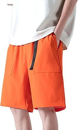 Generic Short d&eacute;t&eacute; d&eacute;contract&eacute; en coton pour homme - Short de sport pour homme - Lin, Orange, 4XL