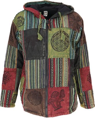 Guru Shop Goa Jacke, Patchwork Sweatshirt Jacke - Grün/bunt, Herren, Synthetisch, Size:XXL