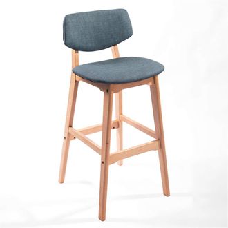 Generic Barhocker mit Gepolsterter R&uuml;ckenlehne, Fu&szlig;st&uuml;tze und Blauer, Geschwungener Sitzfl&auml;che f&uuml;r K&uuml;che, Kneipe, Caf&eacute; | 4 Holzbeine, Max. Belastbarkeit 200 K