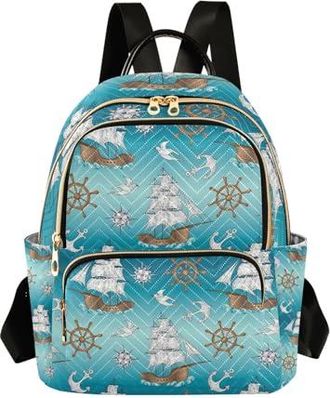 Mnsruu Mini sac à dos pour femme motif voilier, ancre, océan, nautique, côtier, petit sac à dos tendance pour femme, sac à dos décontracté, Multi416, S