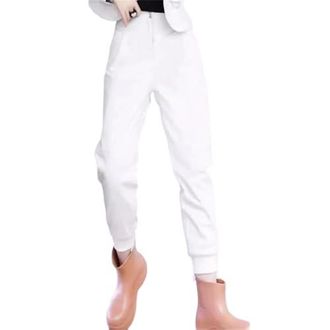 Generic Pantalon de survêtement taille haute avec fermeture éclair pour femme en cuir véritable, 5, XL