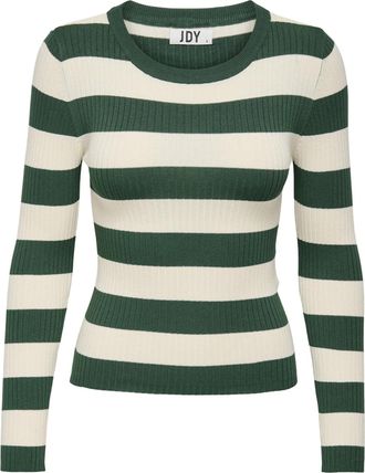 Jacqueline de Yong JdY Damen Jdyplum L/S O-Neck KNT Noos Strickpullover, Trekking Green/Stripes:w Eggnog Stripes, M EU