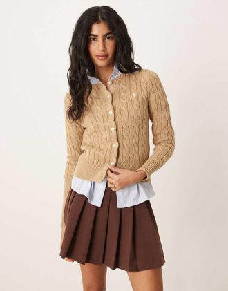 Polo Ralph Lauren Gilet en maille torsad&eacute;e de coton &agrave; logo embl&eacute;matique - Kaki vintage-Vert