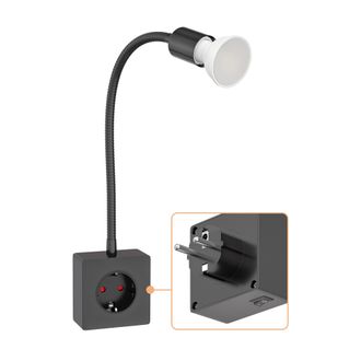 LEDs Com Steckdosenlampe LESCH Leselampe, chrom/schwarz inkl. GU10 LED Lampe 5,8W, 500lm, 3-Stufen-Dimmer, warmwei&szlig;