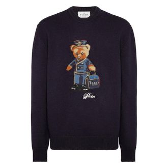 Philipp Plein Homme, Pulls, Bleu, Taille: 3XL Pull Tricot Col Rond Reception Teddy