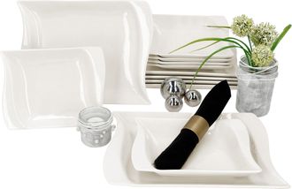 MamboCat Ivory 12tlg Tafelservice I elfenbeinweißes Porzellan-Geschirr für 6 Personen I 6x Suppenteller 300ml & 6x Speiseteller für Frühstück, Mittag & Abendbr