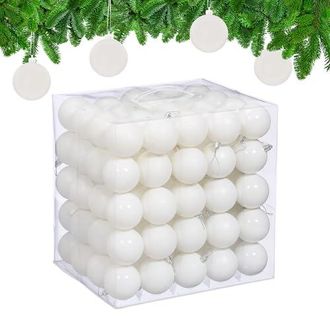 Relaxdays Weihnachtskugeln im 100er Set, Kunststoff, D: 6cm, runde Weihnachtsbaumdeko, Baumschmuck bruchsicher, weiß