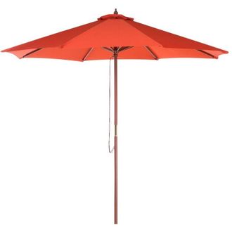 Beliani Parasol de Jardin 270 cm en Bois et Tissu Polyester Rouge R&eacute;sistant aux uv Toscana