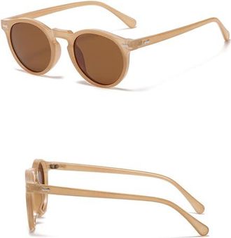 Generic Lunettes de soleil rondes à rivets polarisés pour hommes et femmes, petit cadre, lunettes de soleil océan pour hommes, lunettes colorées vintage, 2, T