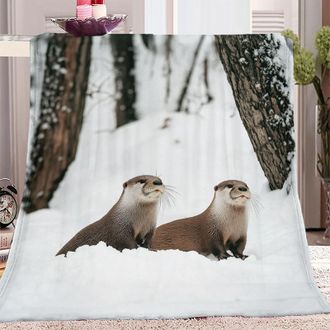 Generic Decke Tier Otter Schnee Wei&szlig; Braunes 100 x 130 cm, Warm Flauschige Flanell Kuscheldecken F&uuml;r Kinder Jugendliche Erwachsene, Weiche Decke als Schlafdec