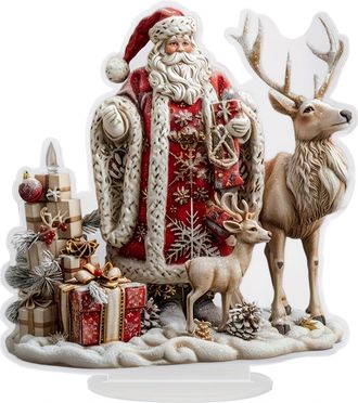 Generico Weihnachtsschilder | Weihnachtsschild aus Acryl 2D Weihnachtsmann und Rentier | Partyzubeh&ouml;r und Weihnachtsdekoration f&uuml;r Arbeitszimmer, Zuhause, B&uuml;ch