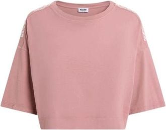 Moschino unisex, Tops, Rose, Taille: XS Embroidered Cotton Jersey Crop Top