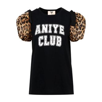 Aniye By Femme, Tops, Noir, Taille: 42 FR T-shirt &agrave; manches ballon &agrave; imprim&eacute; animalier