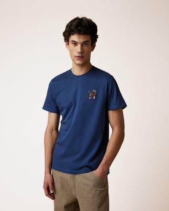 Faguo T-shirt brod&eacute; bleu coton recycl&eacute;