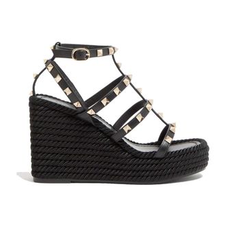 Valentino Garavani Femme, Chaussures, Noir, Taille: 34 EU Sandale compens&eacute;e &agrave; bride cheville Rockstud