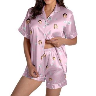 Generico Ensemble de pyjama dHalloween pour femme, chemisier &agrave; manches courtes et short, confortable et respirant, avec imprim&eacute; DIY V&ecirc;tements de nuit d&eacute;t&eacute;, Ros
