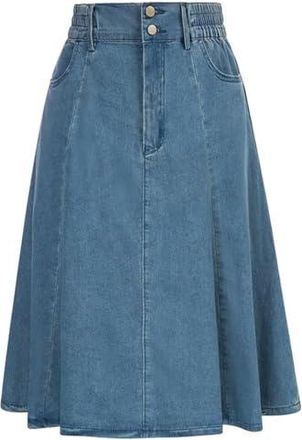 Generic Jupe en Denim mélangée de Coton pour Femmes, Taille Haute, Jupe trapèze évasée, Mode décontractée, Longueur aux Genoux, Jupe en Jean, Nouveau Style-7-