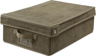 Calicosy Boîte de Rangement avec Couvercle - Tissu Velours Côtelé - Vert Kaki - Boîte Rectangulaire - Pour Chambre, Dressing, Salon - L 31.5 x P 48 x H 15 cm