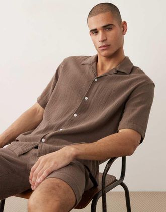 Selected Chemise densemble textur&eacute;e - Marron-Rouge