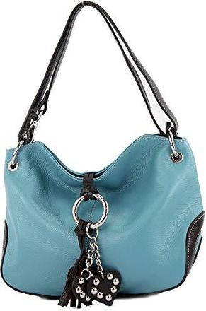 modamoda.de cuir crossover sac italien T10, Couleur:Pastellblau/Dunkelbraun