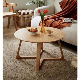Generic Table basse ronde en bois massif - Table dappoint rustique avec noeud papillon pour petits espaces, table centrale moderne de salon et de bureau - Ass