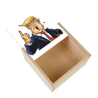 Fabulous Geschenkbox aus Holz - Donald Trump President USA Karikatur Humor (11 x 11 x 3,5 cm)